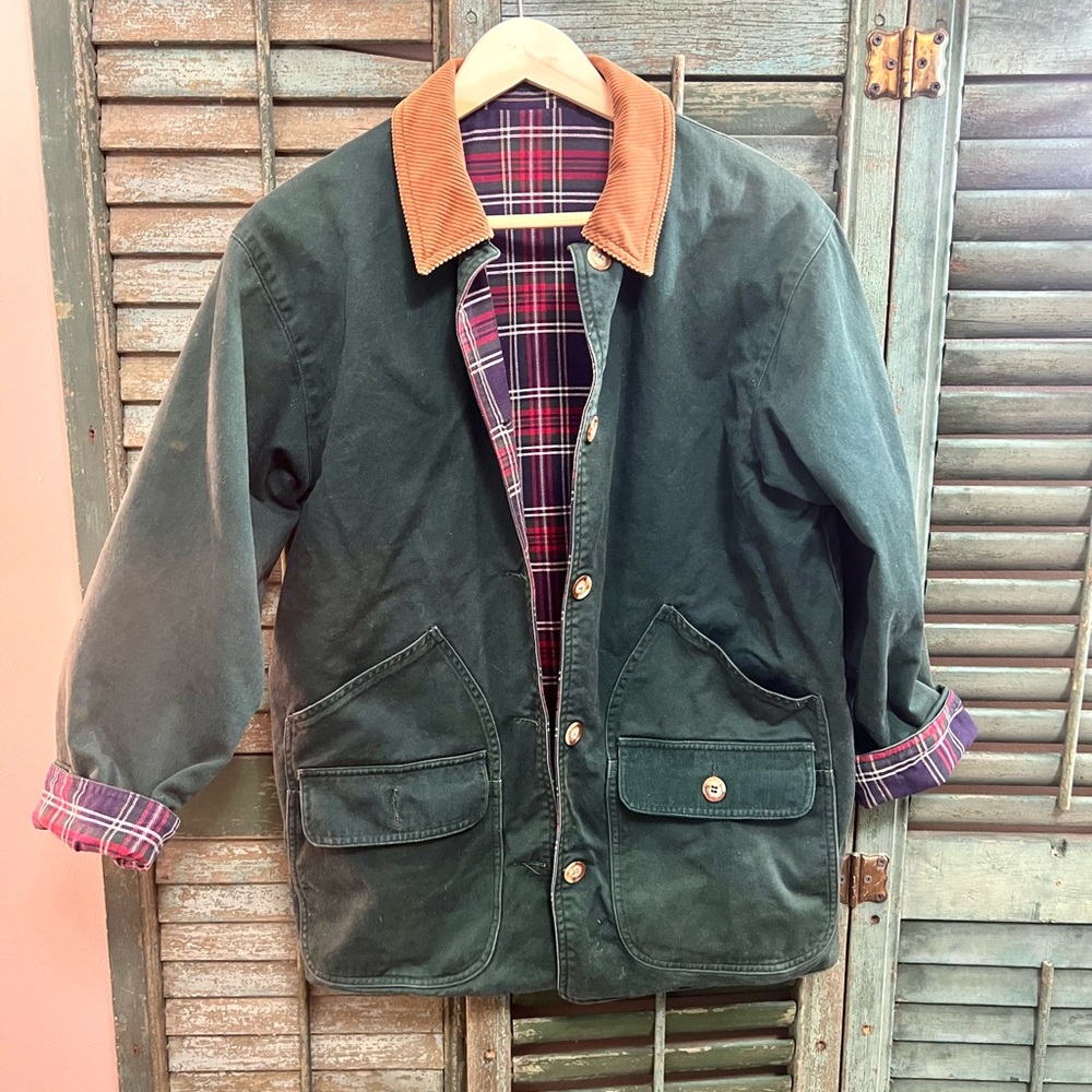 Vintage Talbots Barn Chore Jacket Coat Reversible Pla… - Gem